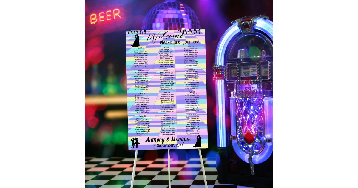 Customizable Disco Wedding Seating Chart Foam Board | Zazzle
