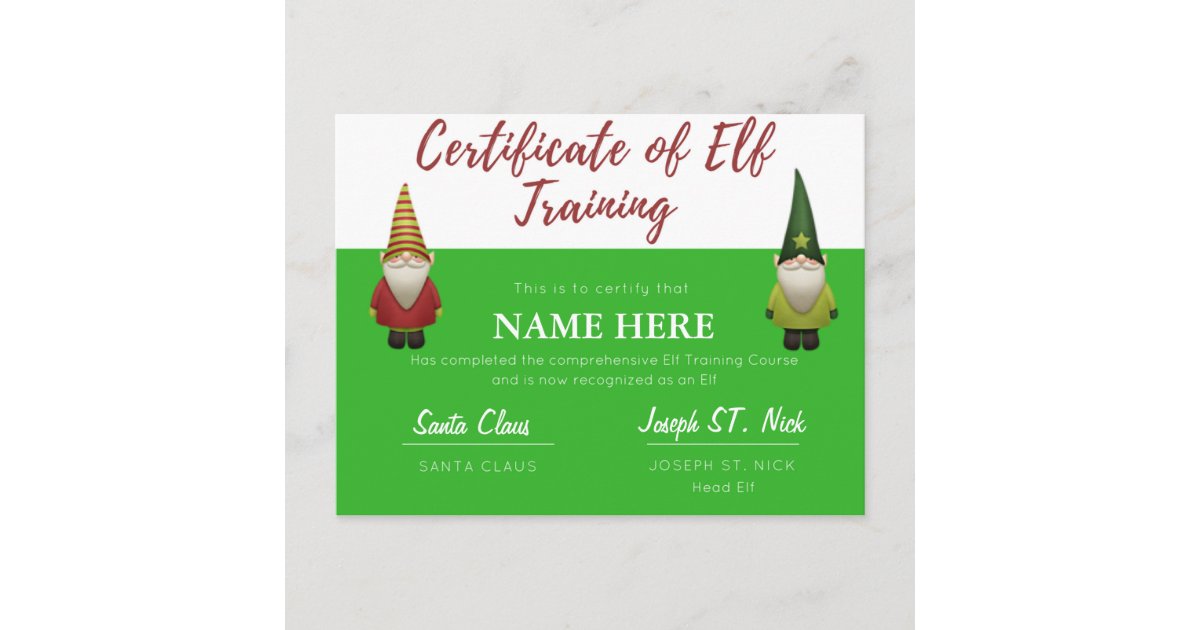 Customizable Elf Certification Holiday Postcard | Zazzle