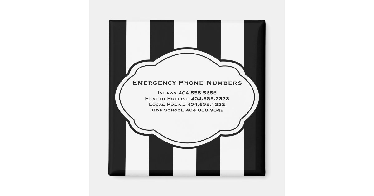 Customizable Emergency Contact Numbers Magnet | Zazzle