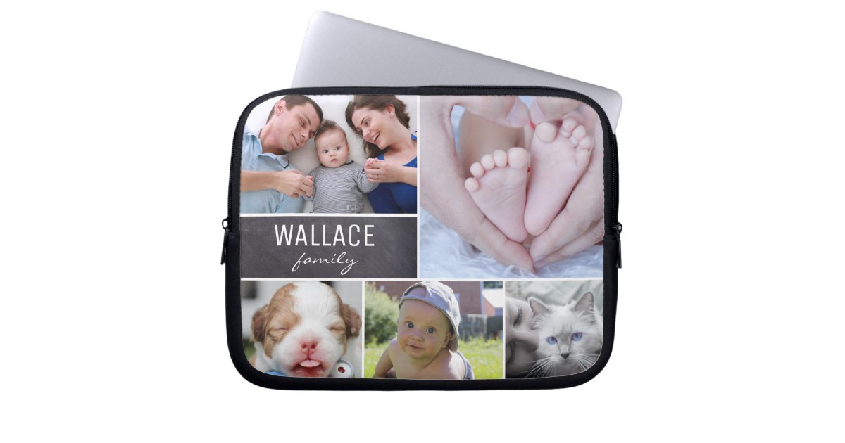 Customizable Family photo collage Chalkboard Laptop Sleeve | Zazzle