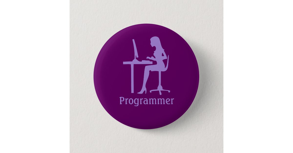 Customizable Female Silhouette Programmer Button | Zazzle
