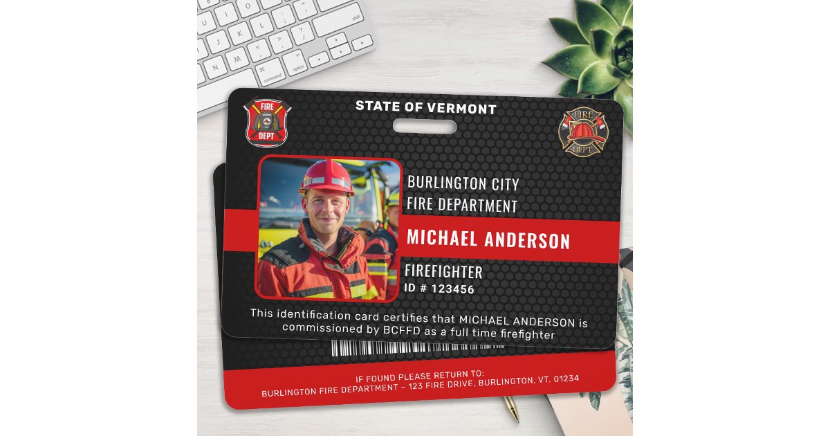 Customizable Firefighter Photo Fire Department ID Badge | Zazzle