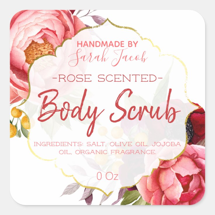 Customizable Floral Body Scrub Label | Zazzle