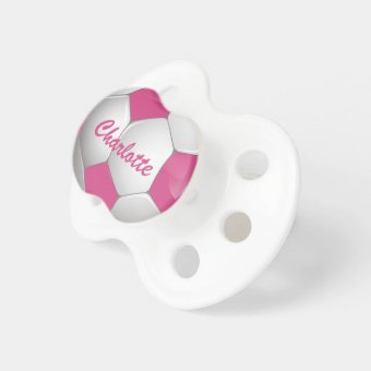 Customizable Football Soccer Ball Pink and White Pacifier | Zazzle
