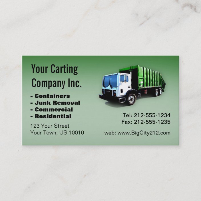 CUSTOMIZABLE Garbage Truck Carting Company Business Card | Zazzle
