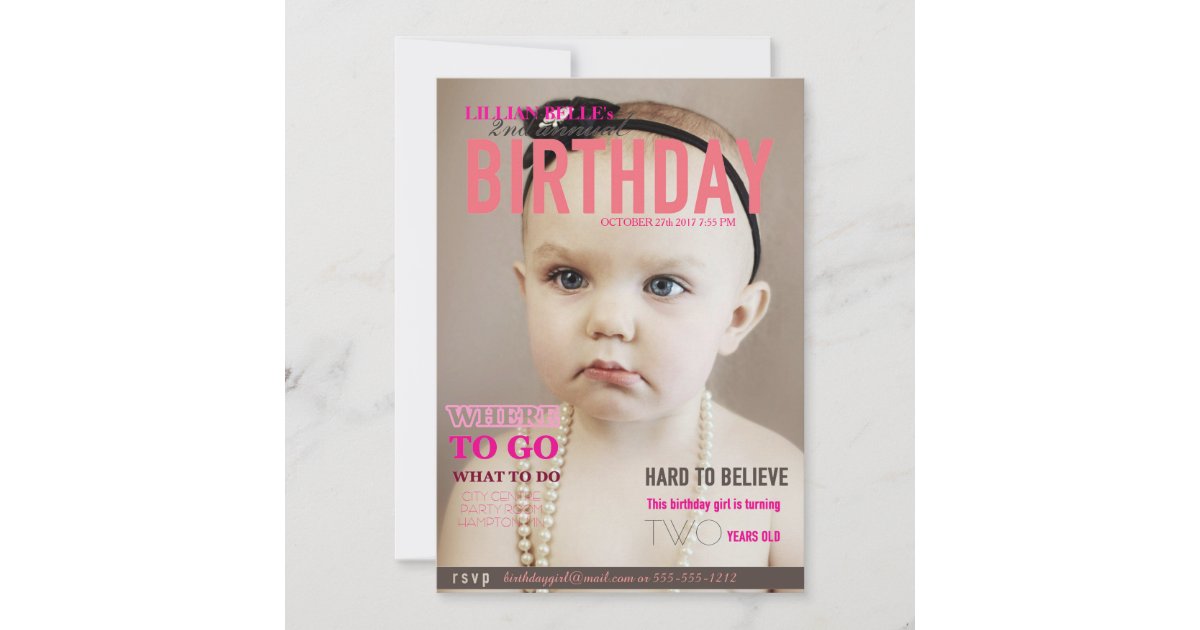 Customizable Girl's Birthday Invite Magazine Cover | Zazzle
