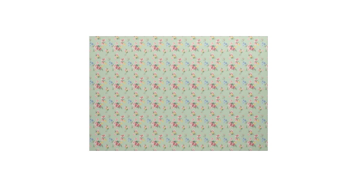 Customizable Girly Pastel Floral, Green Background Fabric | Zazzle