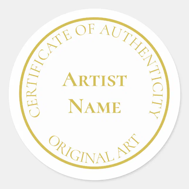 Customizable Gold Certificate of Authenticity Classic Round Sticker ...