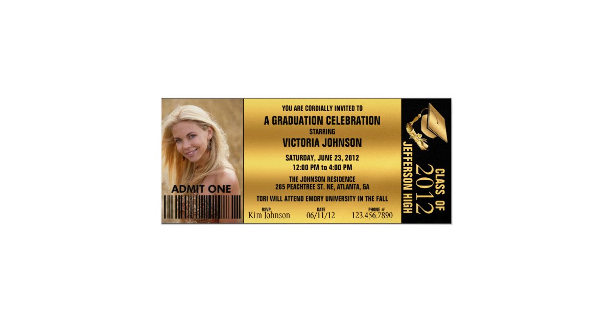 Customizable Graduation Admission Ticket Invite | Zazzle.com
