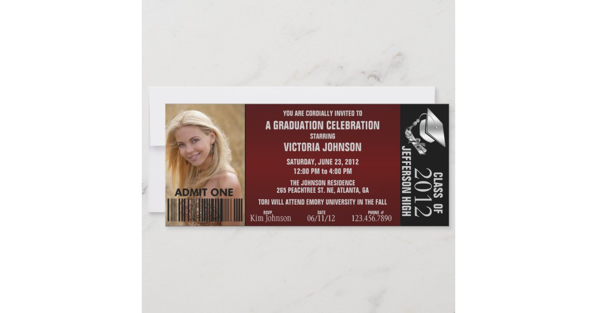 Customizable Graduation Admission Ticket Invite | Zazzle