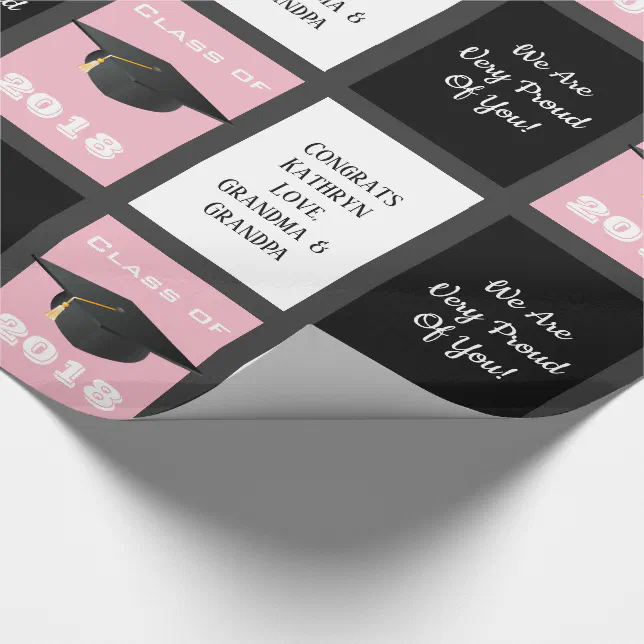 Customizable Graduation Pink Wrapping Paper | Zazzle
