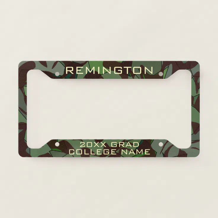 Customizable Green and Brown Camouflage Graduation License Plate Frame ...