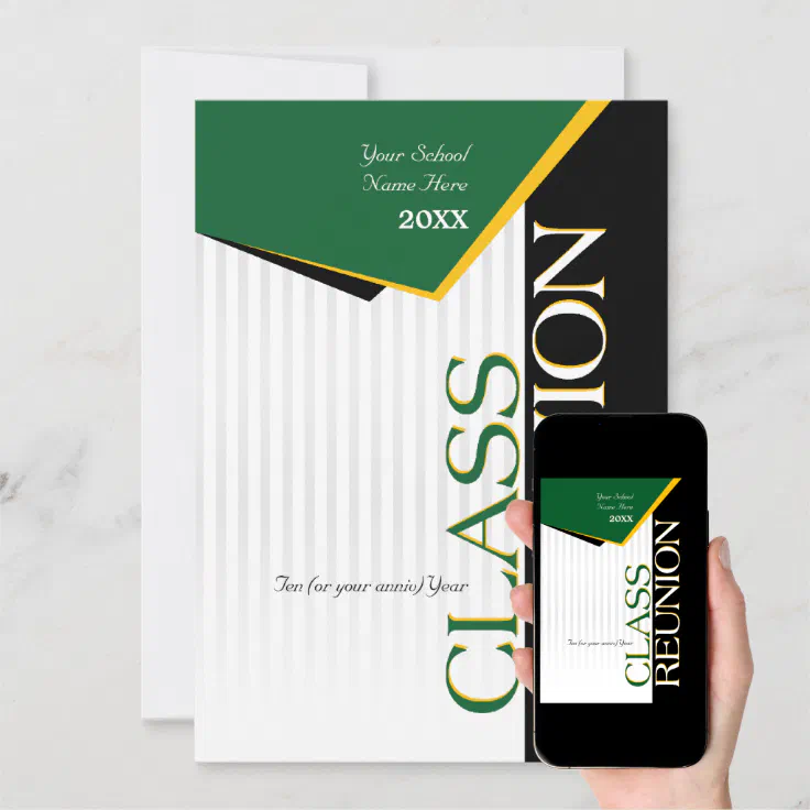 Customizable Green and Gold Class Reunion Invitation | Zazzle