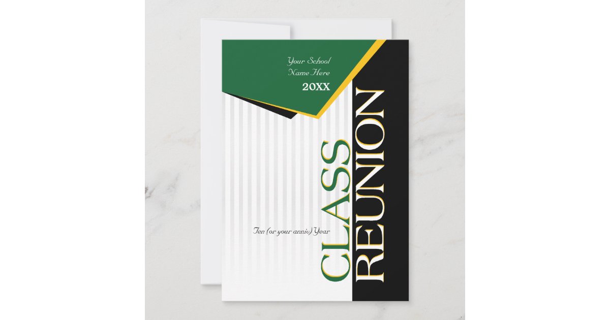 Customizable Green and Gold Class Reunion Invitation | Zazzle