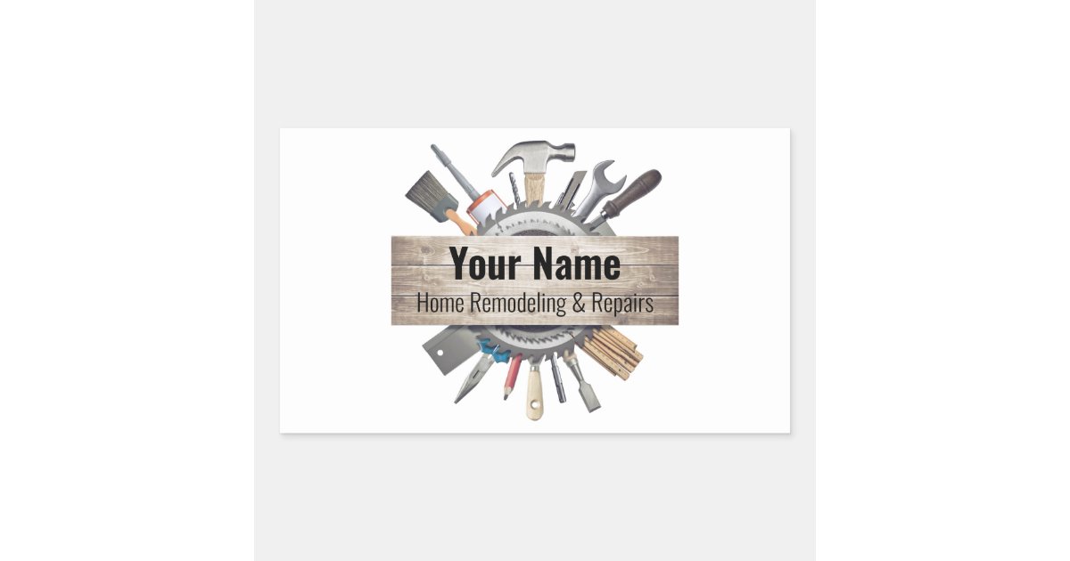 Customizable handyman contractor tools rectangular sticker | Zazzle