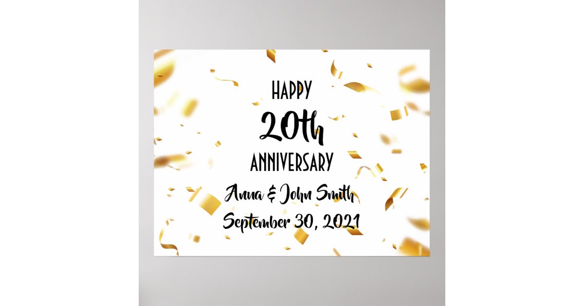 Customizable Happy Anniversary gold confetti Poster | Zazzle