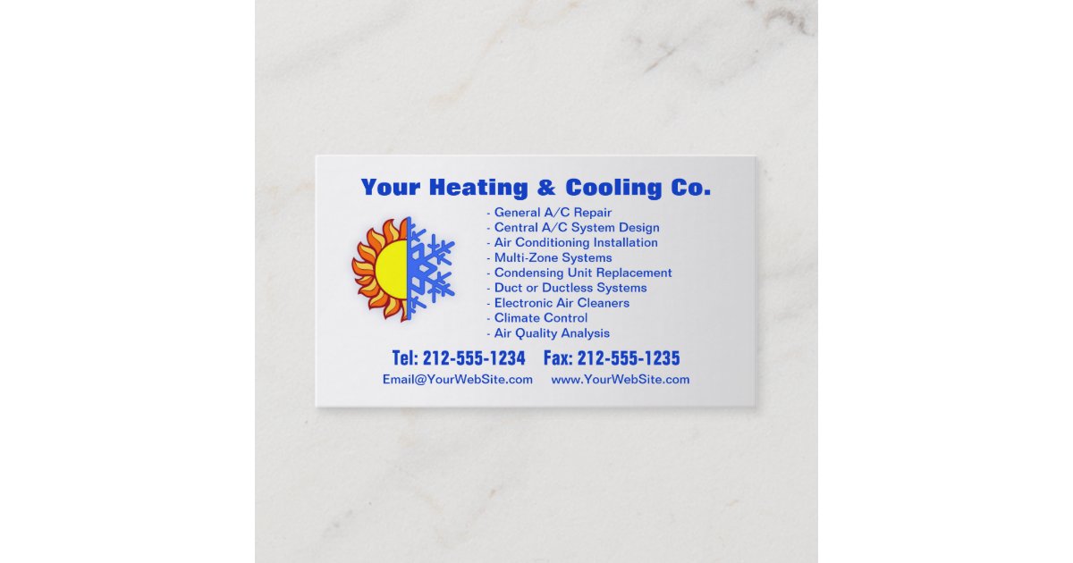 CUSTOMIZABLE Heating & Cooling Business Card | Zazzle