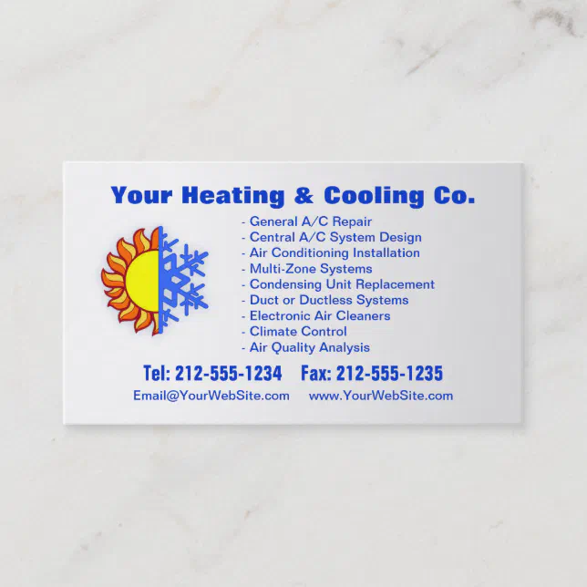 CUSTOMIZABLE Heating & Cooling Business Card | Zazzle