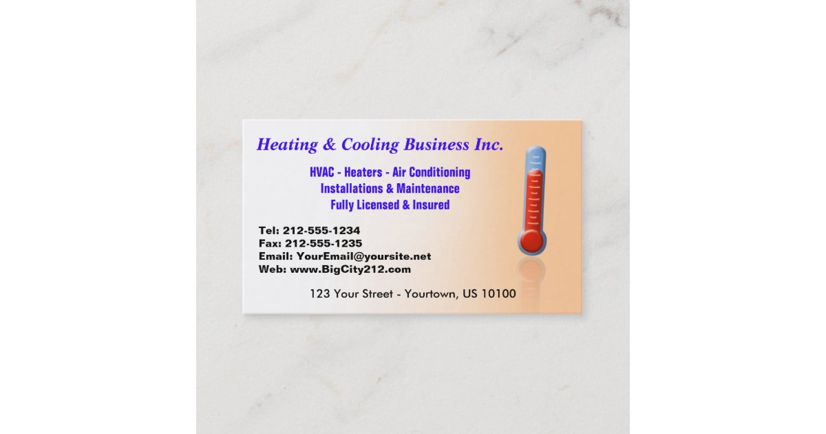 CUSTOMIZABLE Heating & Cooling Thermo Business Card | Zazzle
