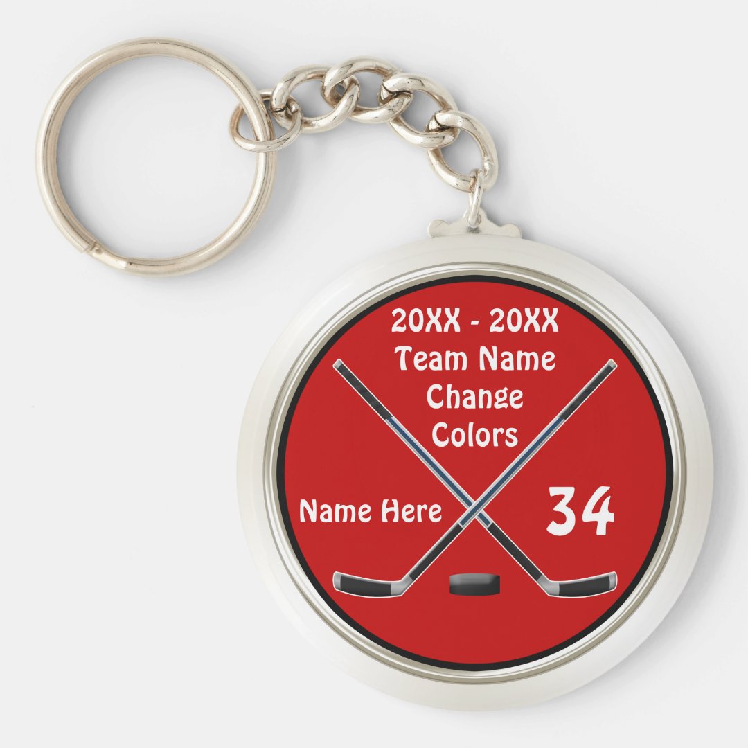 Customizable Hockey Keychains in Your Colors, Text | Zazzle