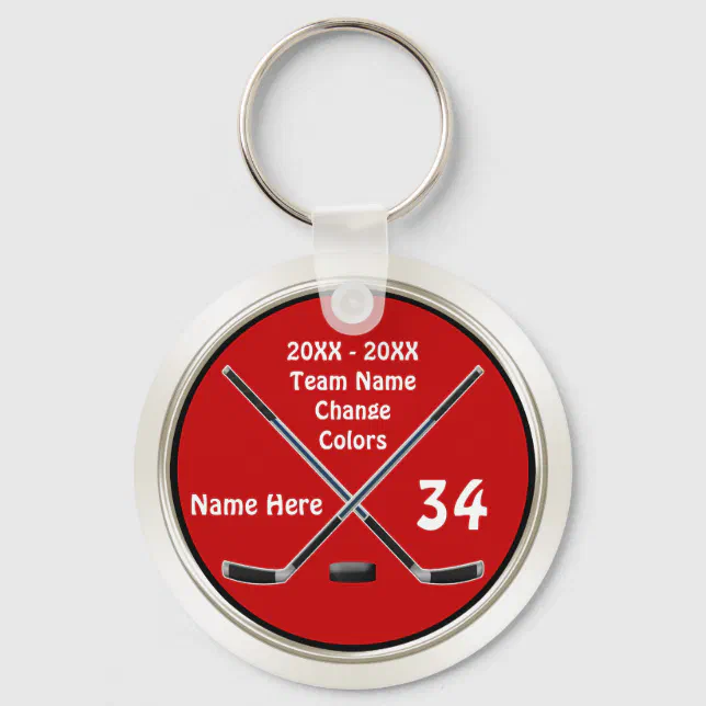 Customizable Hockey Keychains in Your Colors, Text | Zazzle