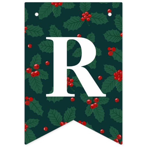 Customizable Holly, Berries Merry Christmas! Bunting Flags | Zazzle