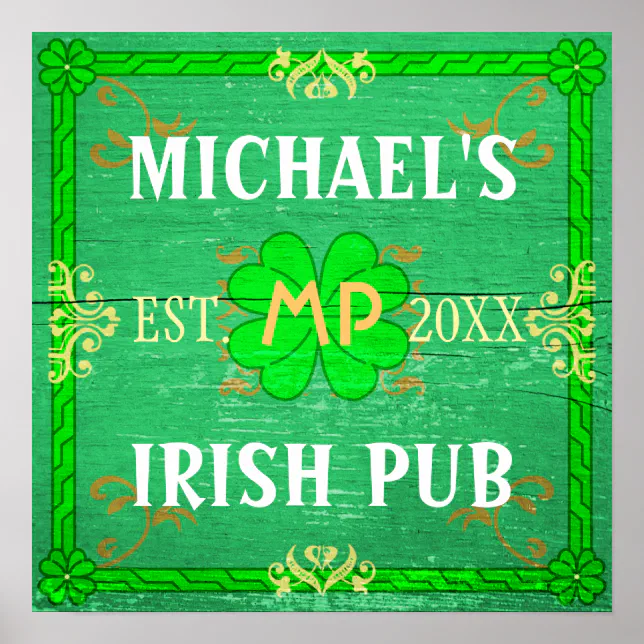Customizable Home Bar Irish Pub Green Poster | Zazzle