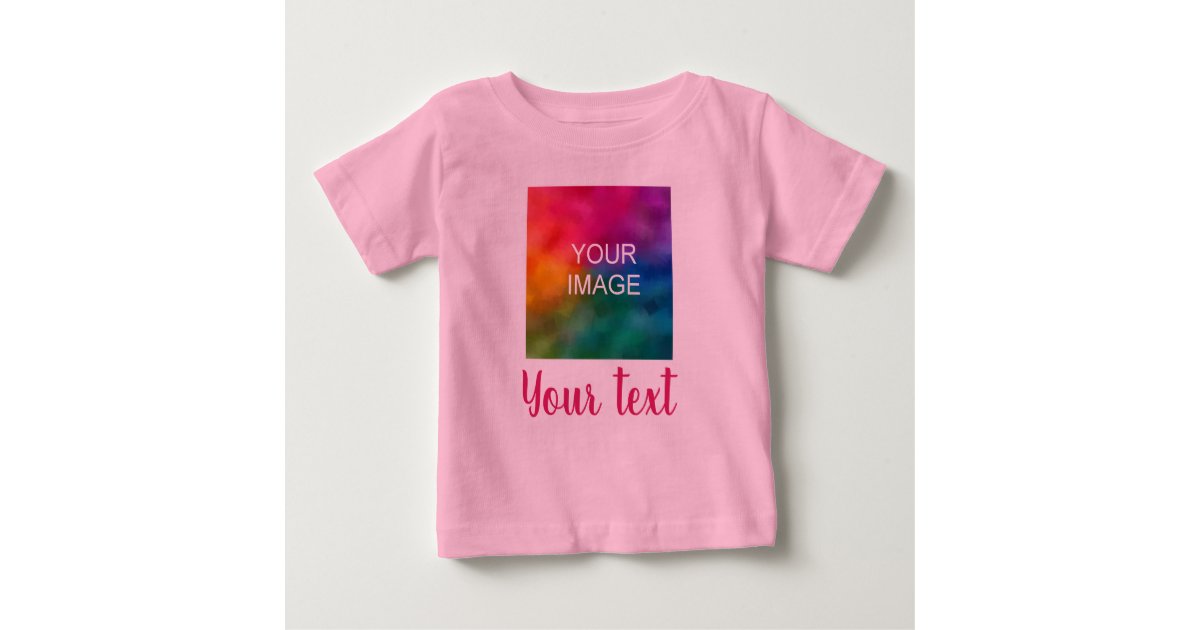 Customizable Image & Script Text Pink Template Baby T-Shirt | Zazzle