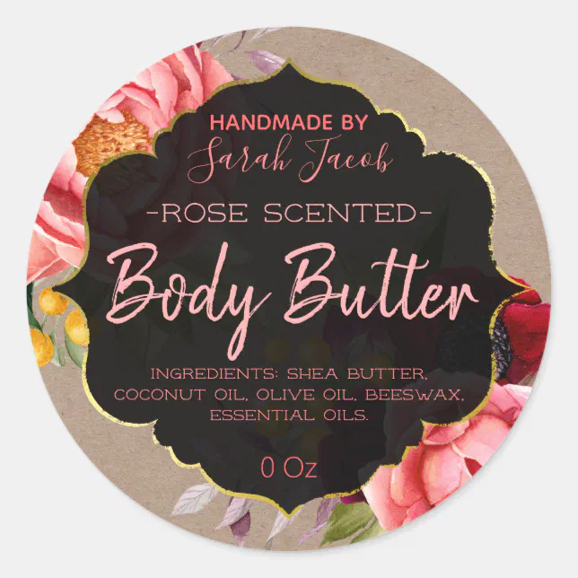 Customizable Kraft Floral Body Butter Label | Zazzle