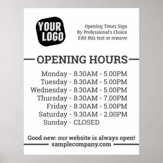 Customizable Logo And Text Business Opening Hours Poster | Zazzle.com