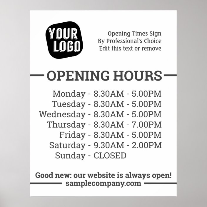 Customizable Logo And Text Business Opening Hours Poster | Zazzle.com