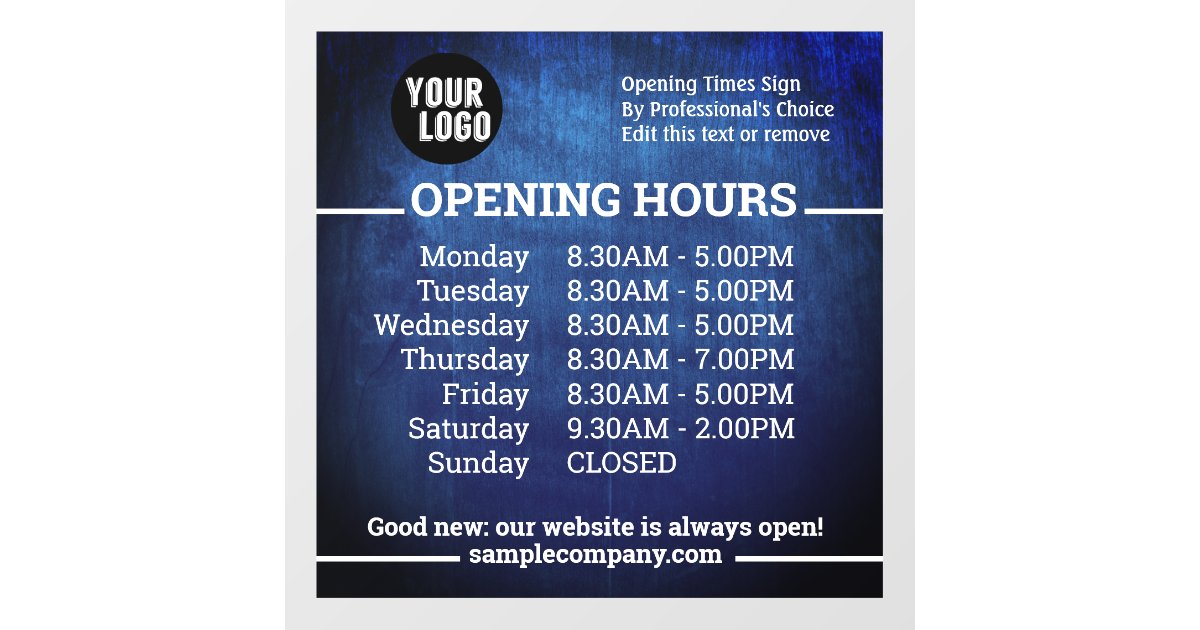 Customizable Logo And Text Business Opening Hours Wall Decal | Zazzle