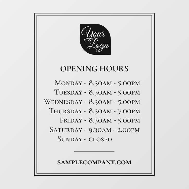 Customizable Logo And Text Business Opening Hours Wall Decal | Zazzle