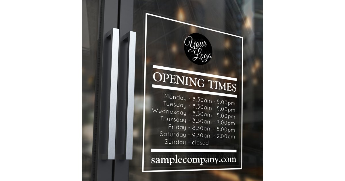 Customizable Logo And Text Business Opening Hours Window Cling | Zazzle