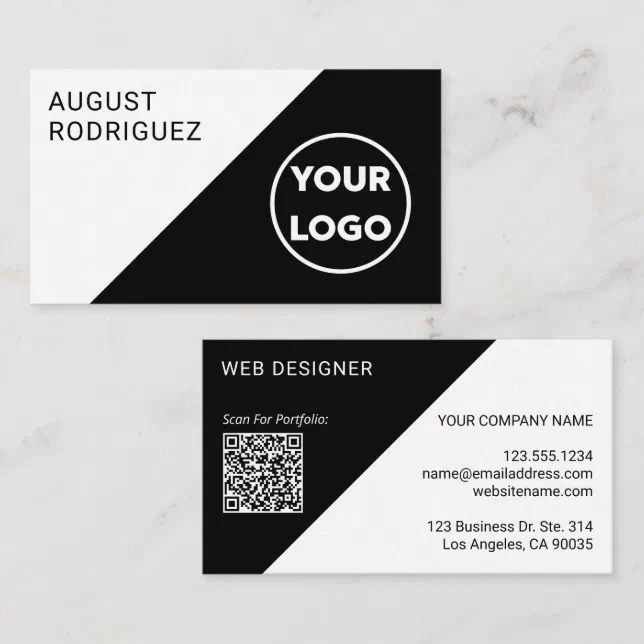 Customizable Logo QR Code Black White Geometric Business Card | Zazzle
