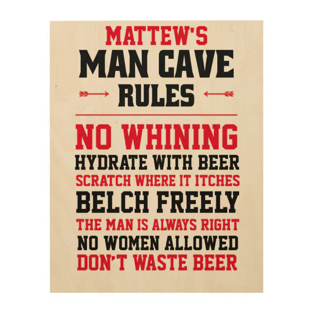 Customizable Man Cave Rules Wood Wall Art | Zazzle
