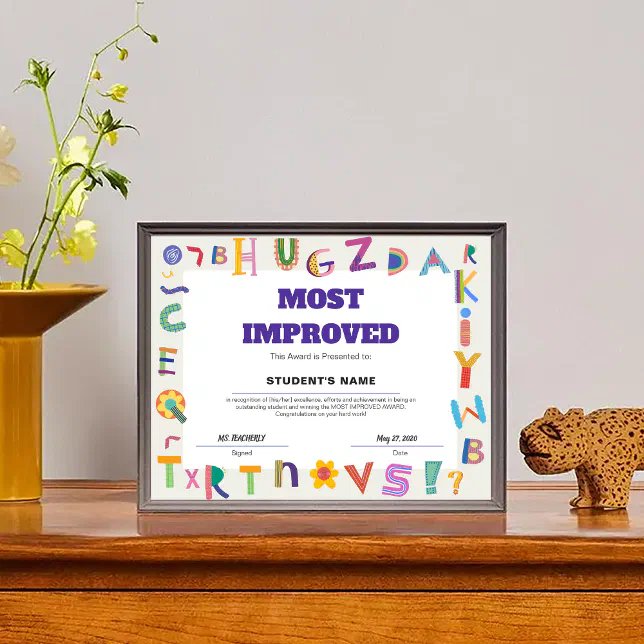 Customizable Most Improved Achievement Class Award | Zazzle