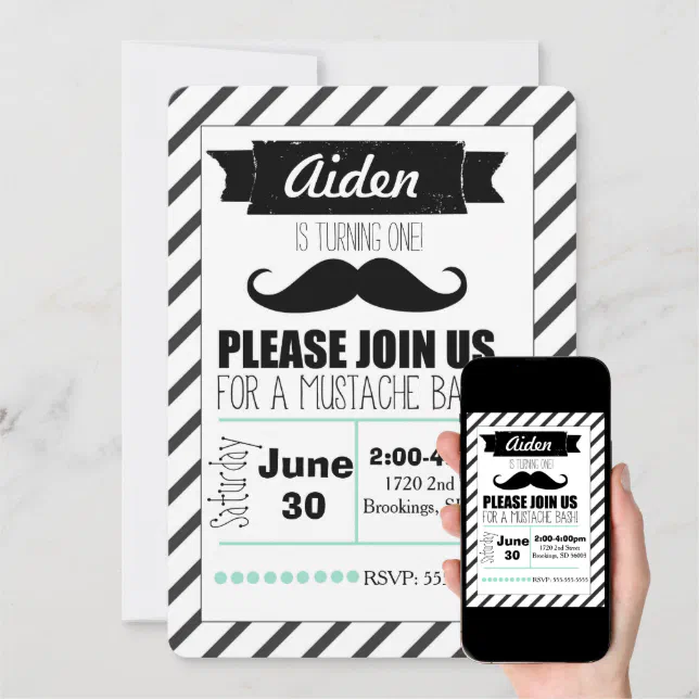 Customizable Mustache Party Invitation | Zazzle