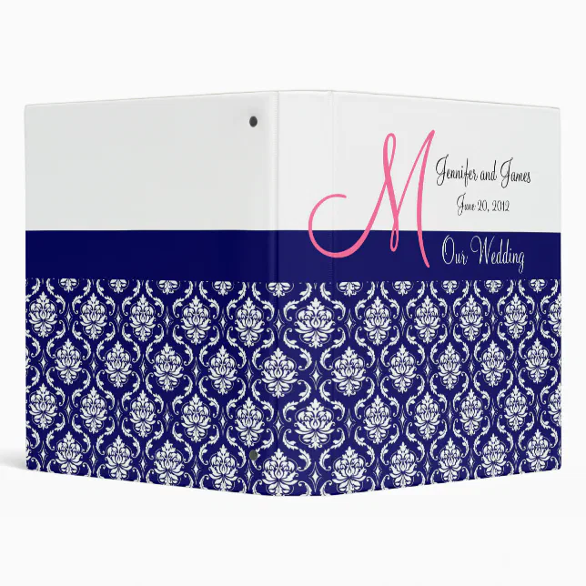 Customizable Navy Damask Wedding Planner Binders | Zazzle