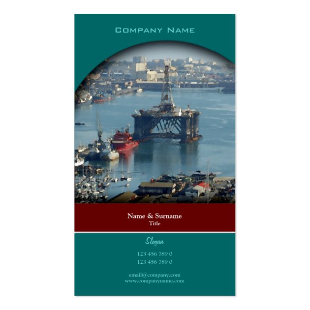 Customizable oil drilling rig watercolor profile business card template