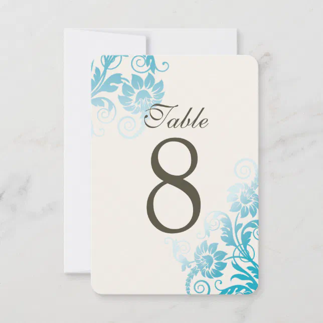 Customizable Ombre Teal Table Number Cards | Zazzle