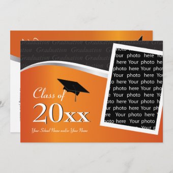 Customizable Orange & Black Graduation Invitation | Zazzle