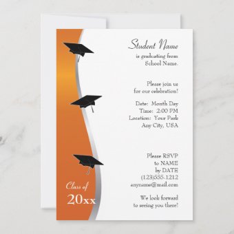 Customizable Orange & Black Graduation Invitation | Zazzle
