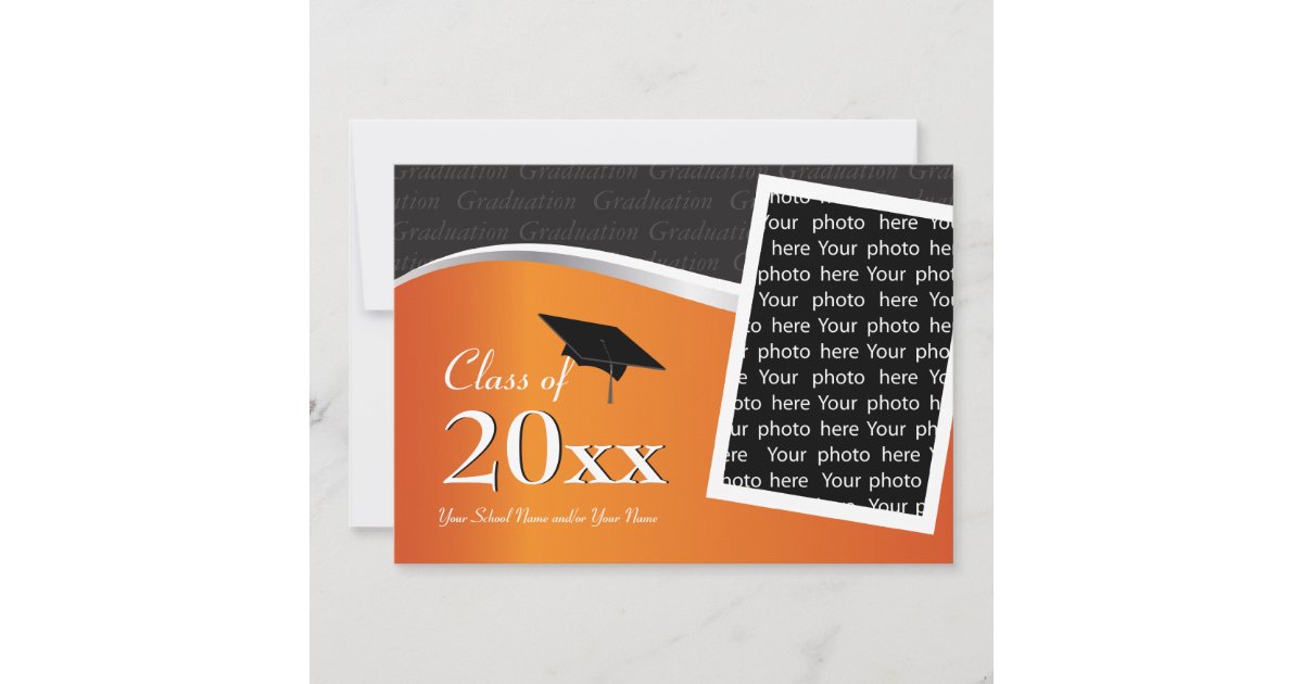 Customizable Orange & Black Graduation Invitation | Zazzle