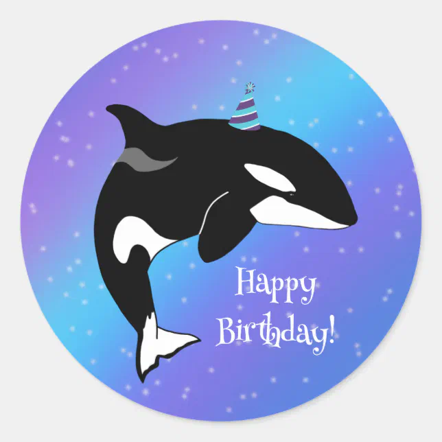 Customizable Orca Killer Whale Birthday Classic Round Sticker | Zazzle