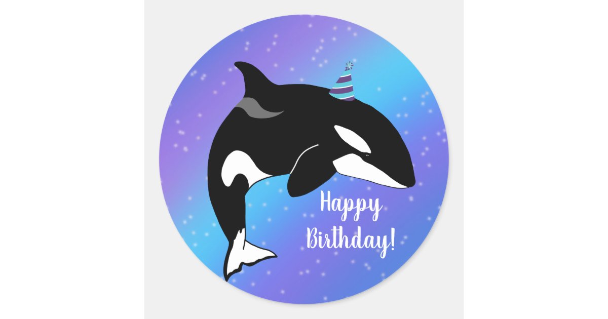 Customizable Orca Killer Whale Birthday Classic Round Sticker | Zazzle