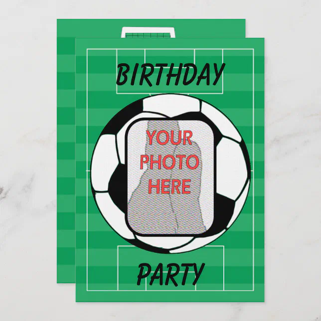 Customizable photo soccer ball party invitations | Zazzle