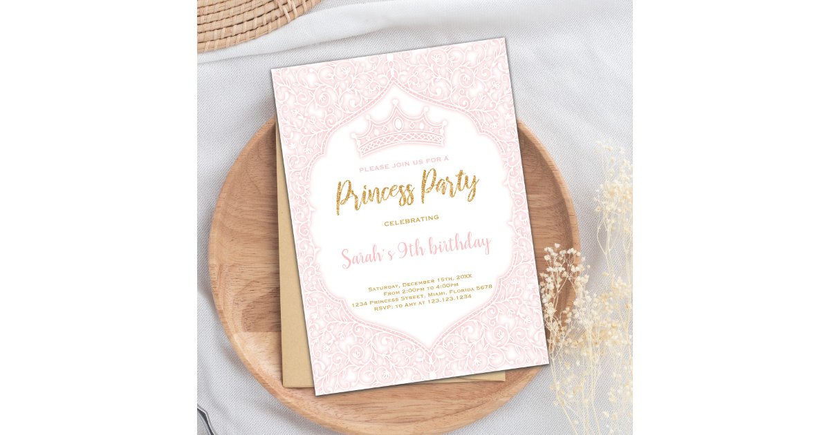 Customizable Pink Crown Princess Birthday Invitation | Zazzle