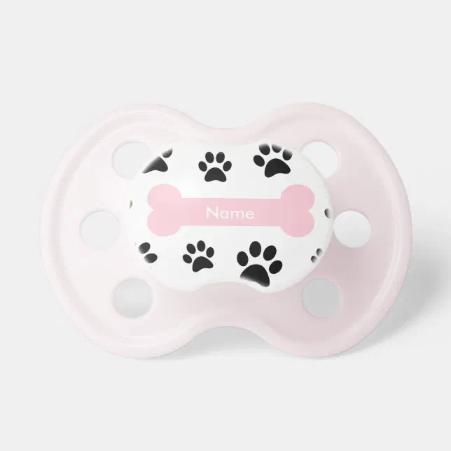 Customizable Pink Dog Bone with Paw Prints Pacifier | Zazzle