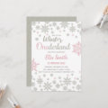Customizable Pink Silver Snowflake Winter Birthday Invitation | Zazzle